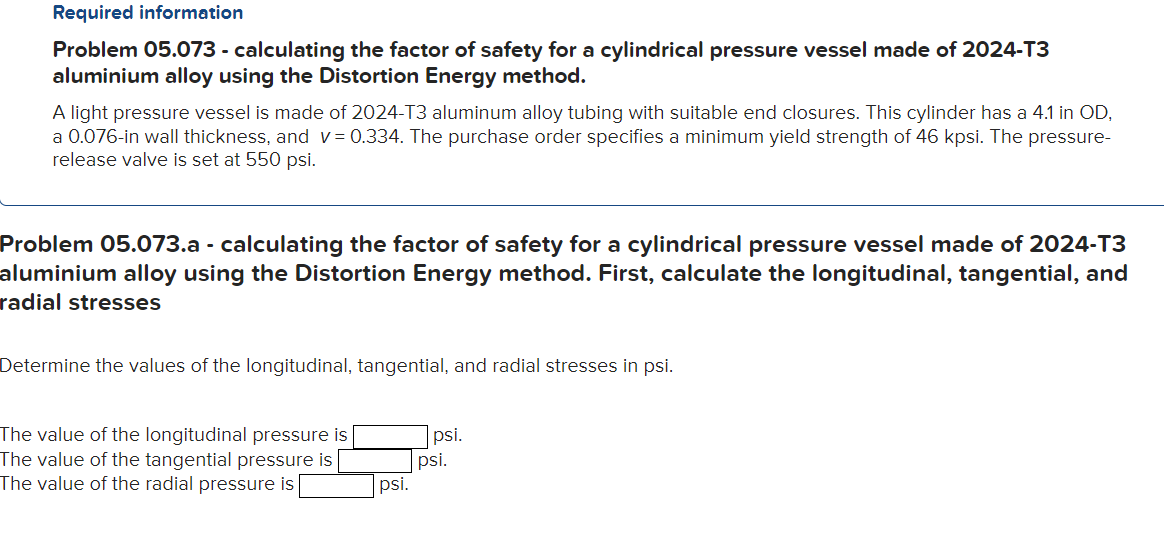 Solved Required information Problem 05.073 - calculating the | Chegg.com