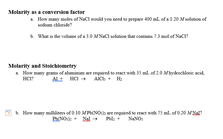 Solved Molarity as a conversion factor a. How many moles of | Chegg.com