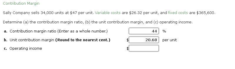 Solved Contribution Margin Sally Company sells 34,000 units | Chegg.com