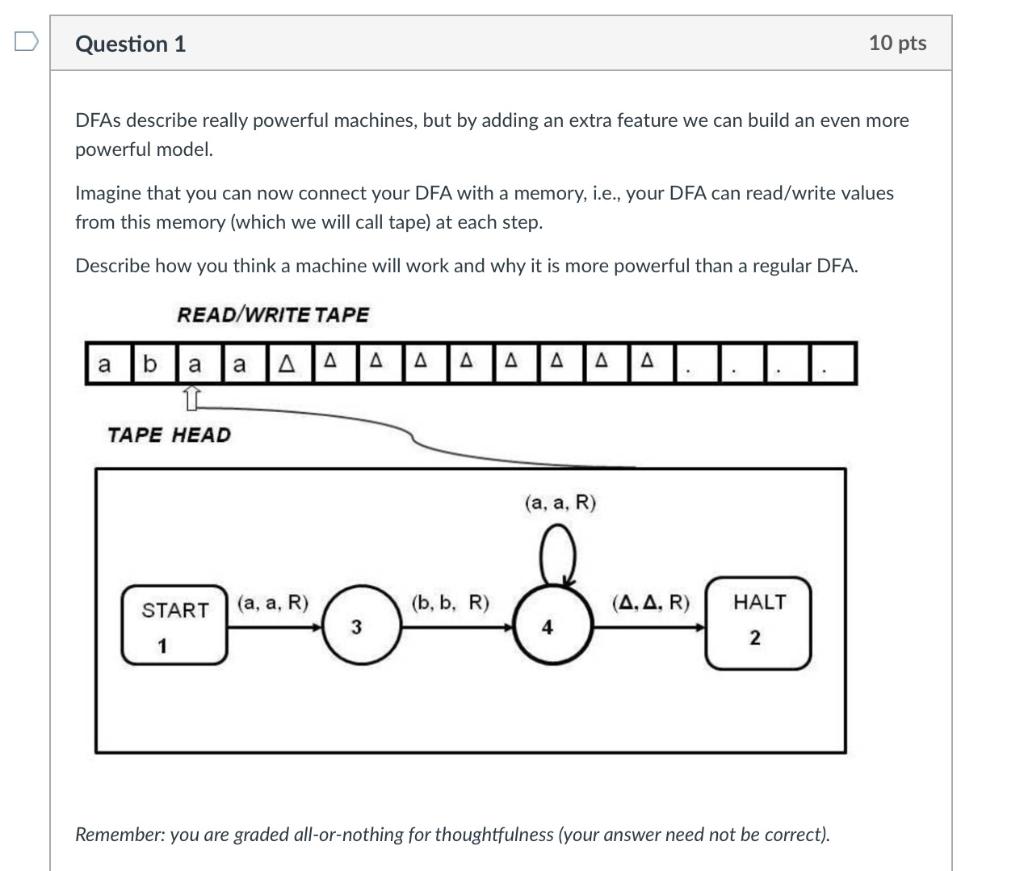 Solved DFAs describe really powerful machines, but by adding | Chegg.com