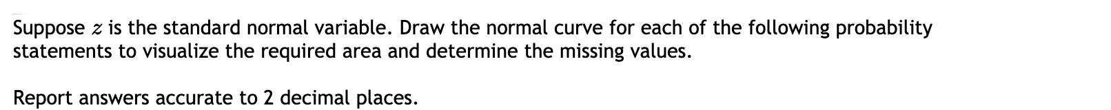 Solved Suppose z is the standard normal variable. Draw the | Chegg.com