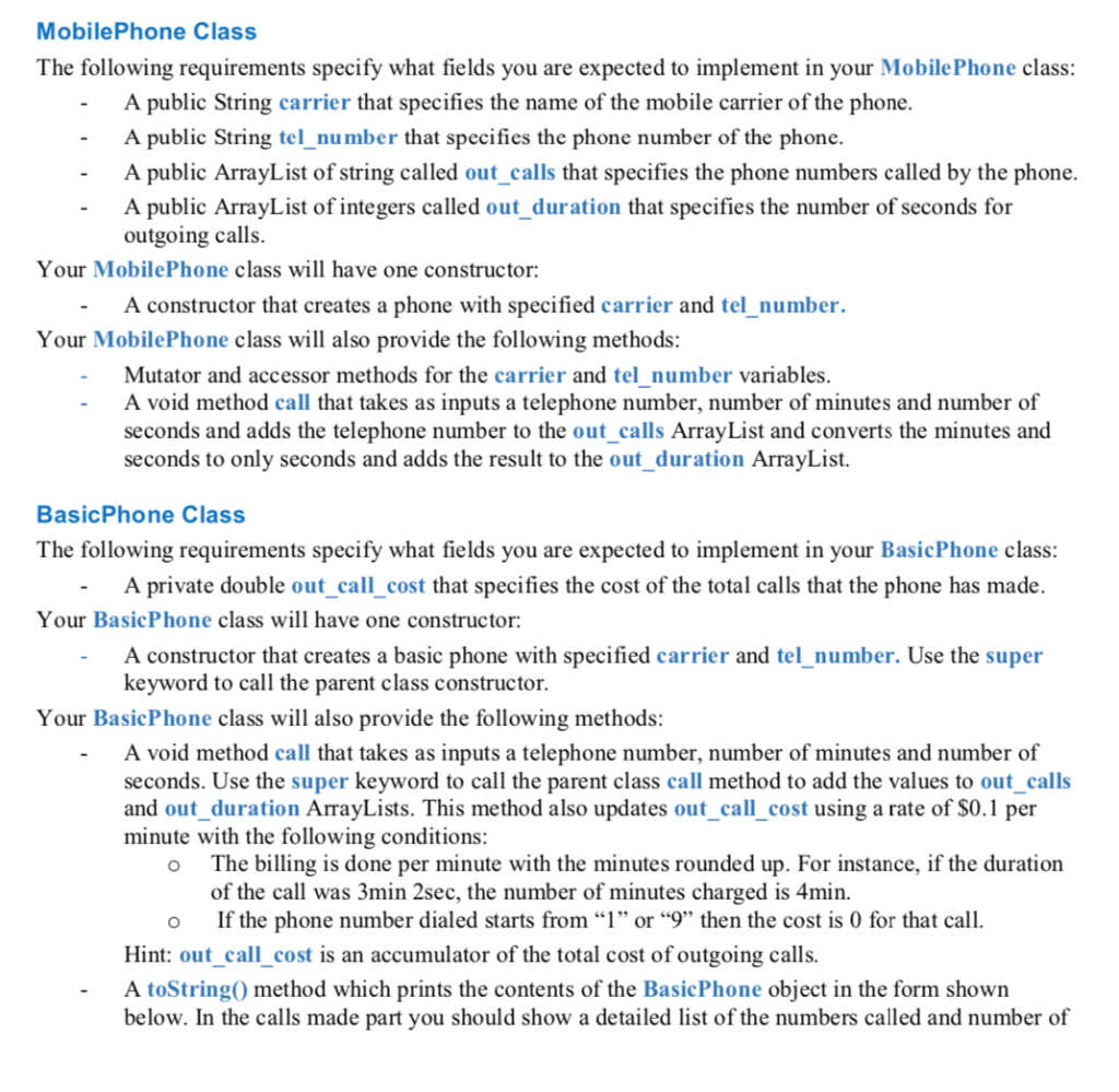 Solved MobilePhone Class The following requirements specify | Chegg.com