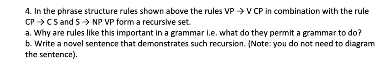 Solved 4. In the phrase structure rules shown above the | Chegg.com