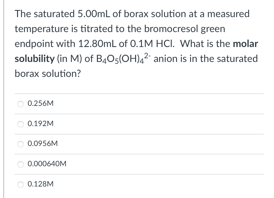 Solved The saturated 5.00mL of borax solution at a measured | Chegg.com