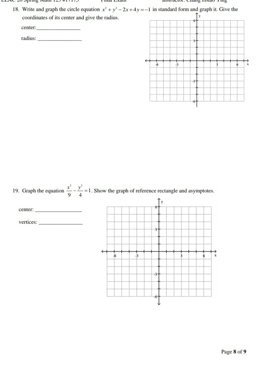 Solved 18 Write And Graph The Circle Equation X Y 2x Chegg
