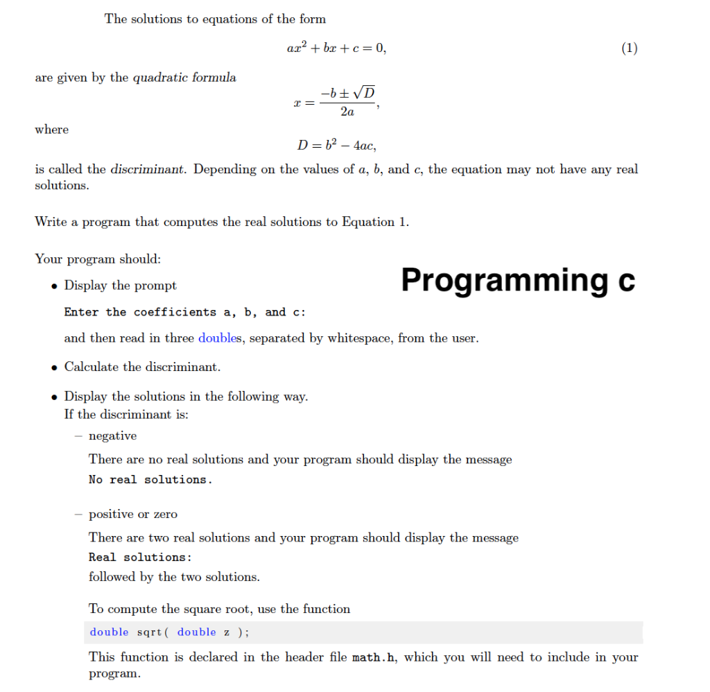 Solved The solutions to equations of the form ac? + bx+c=0, | Chegg.com