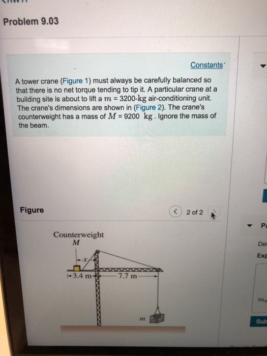 Solved Problem 9.03 Constants A tower crane (Figure 1) must | Chegg.com