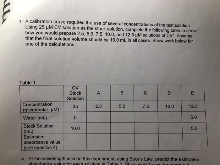 Solved A calibration curve requires the use of several | Chegg.com
