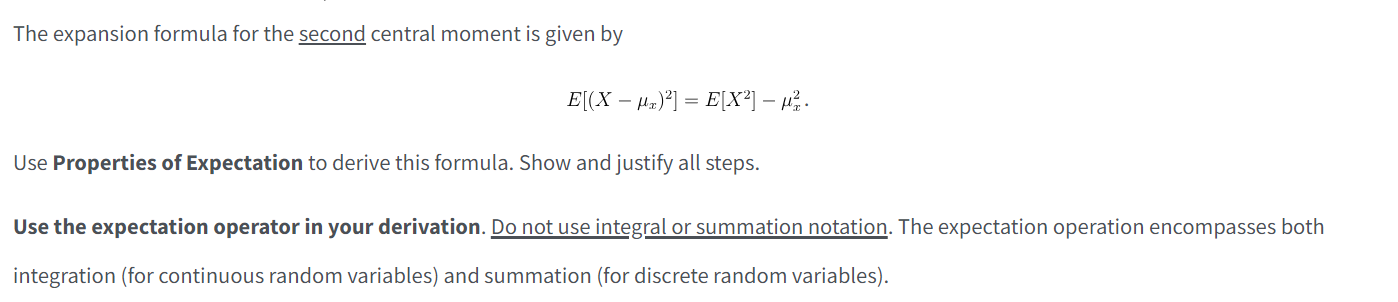 Solved The expansion formula for the second central moment | Chegg.com
