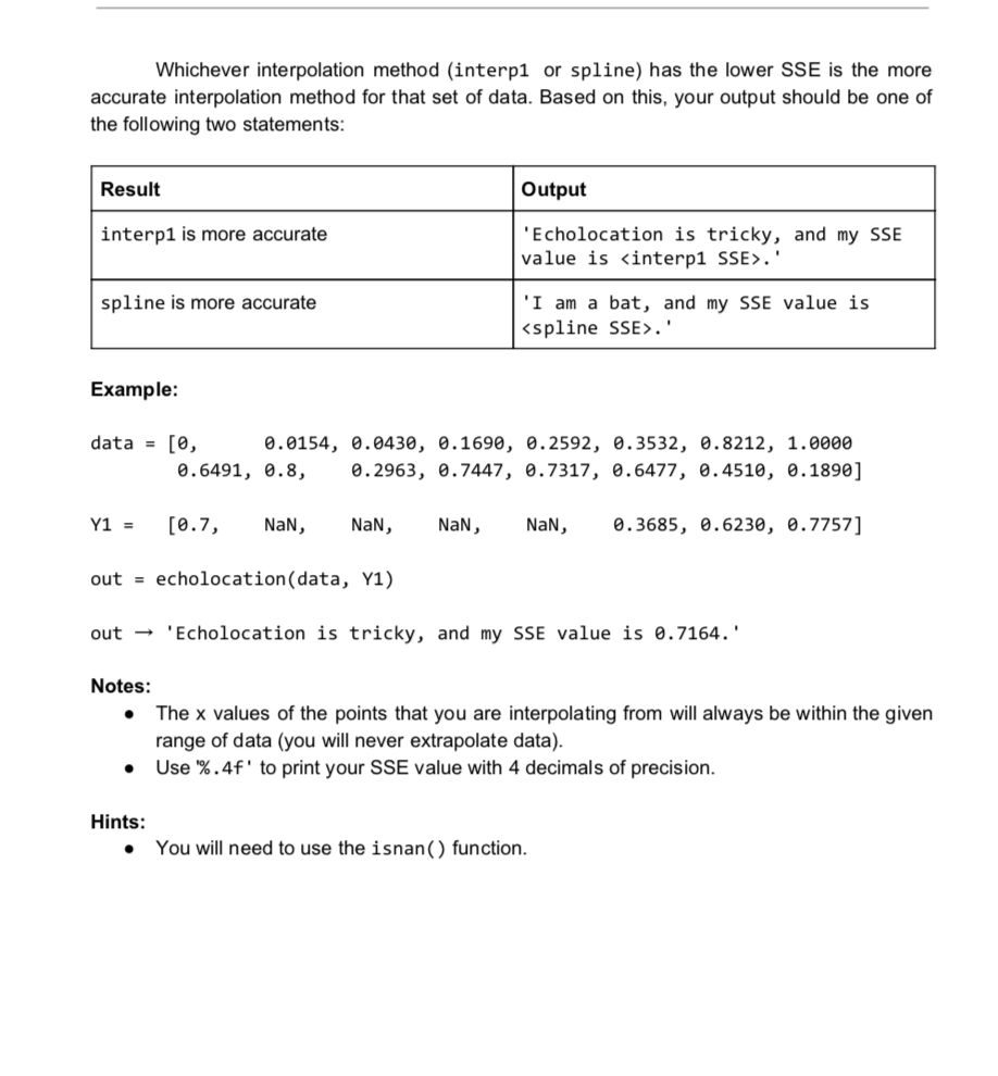 Solved Function Name: echolocation Inputs: 1. (double) A 2xN | Chegg.com