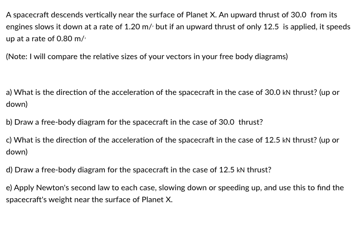 Solved A spacecraft descends vertically near the surface of | Chegg.com