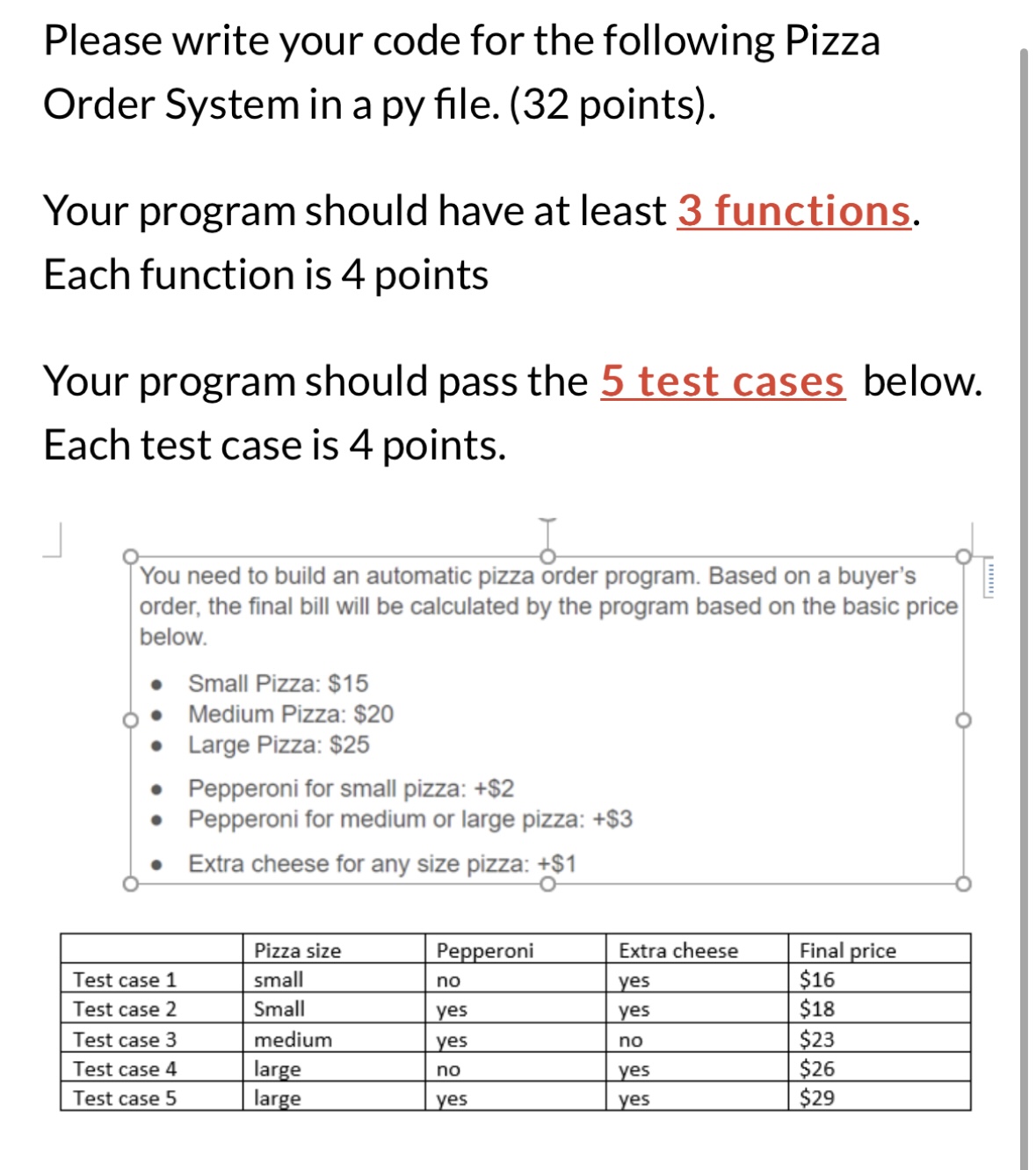 Solved Please write your code for the following Pizza Order | Chegg.com