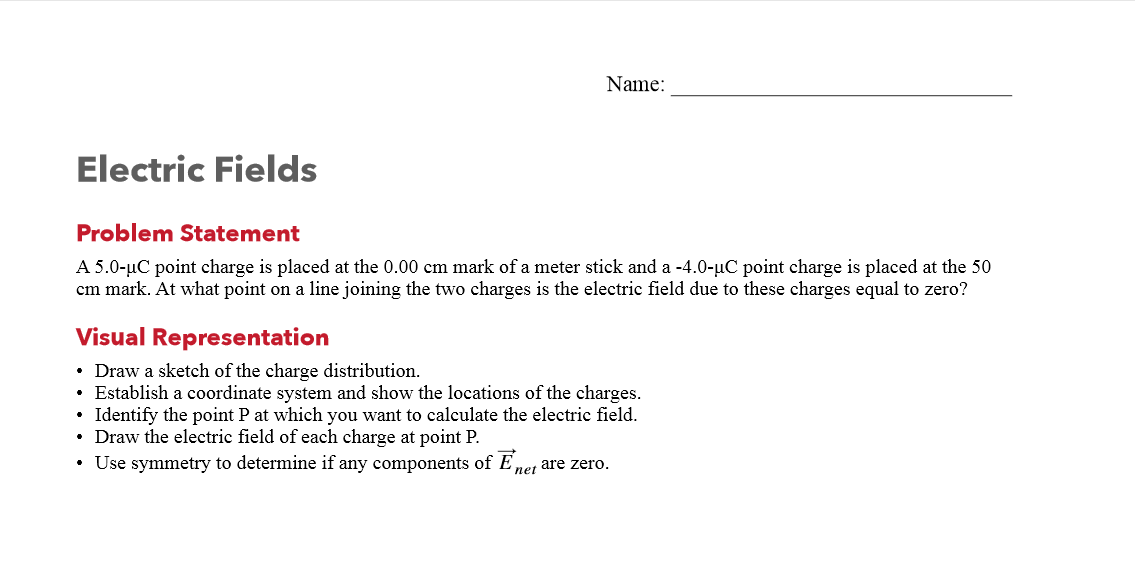 Solved Name: Electric Fields Problem Statement A 5.0-uC | Chegg.com