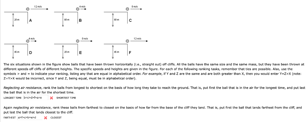 Solved 12 mis 8 ms mis 12 m/s 45 20 E The six situations | Chegg.com
