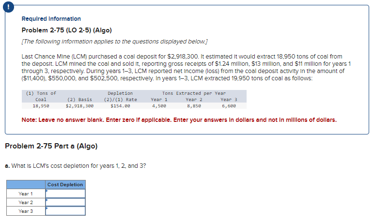 Solved Requlred Information Problem 2-75 (LO 2-5) (Algo) | Chegg.com