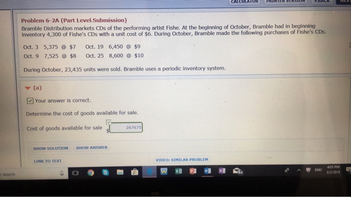 Solved Problem 6-2A (Part Level Submission) Bramble | Chegg.com