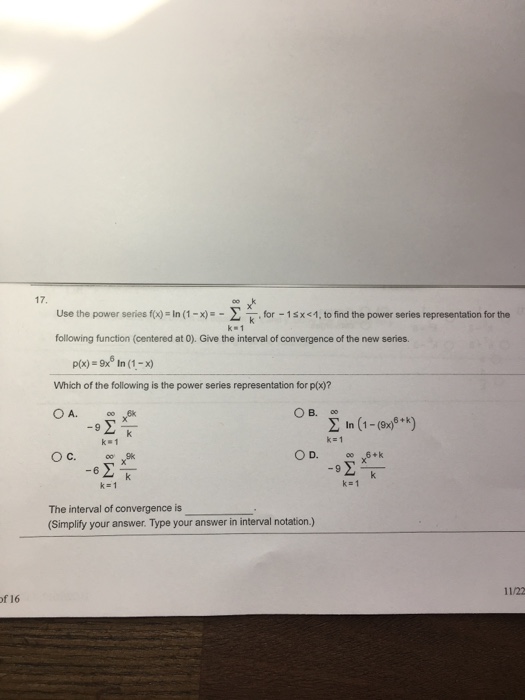 Solved Use the power series f(x)=ln (1-x)=-Σ for-1sxel, to | Chegg.com