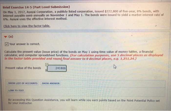 Solved Brief Exercise 14-5 (Part Level Submission) On May 1, | Chegg.com