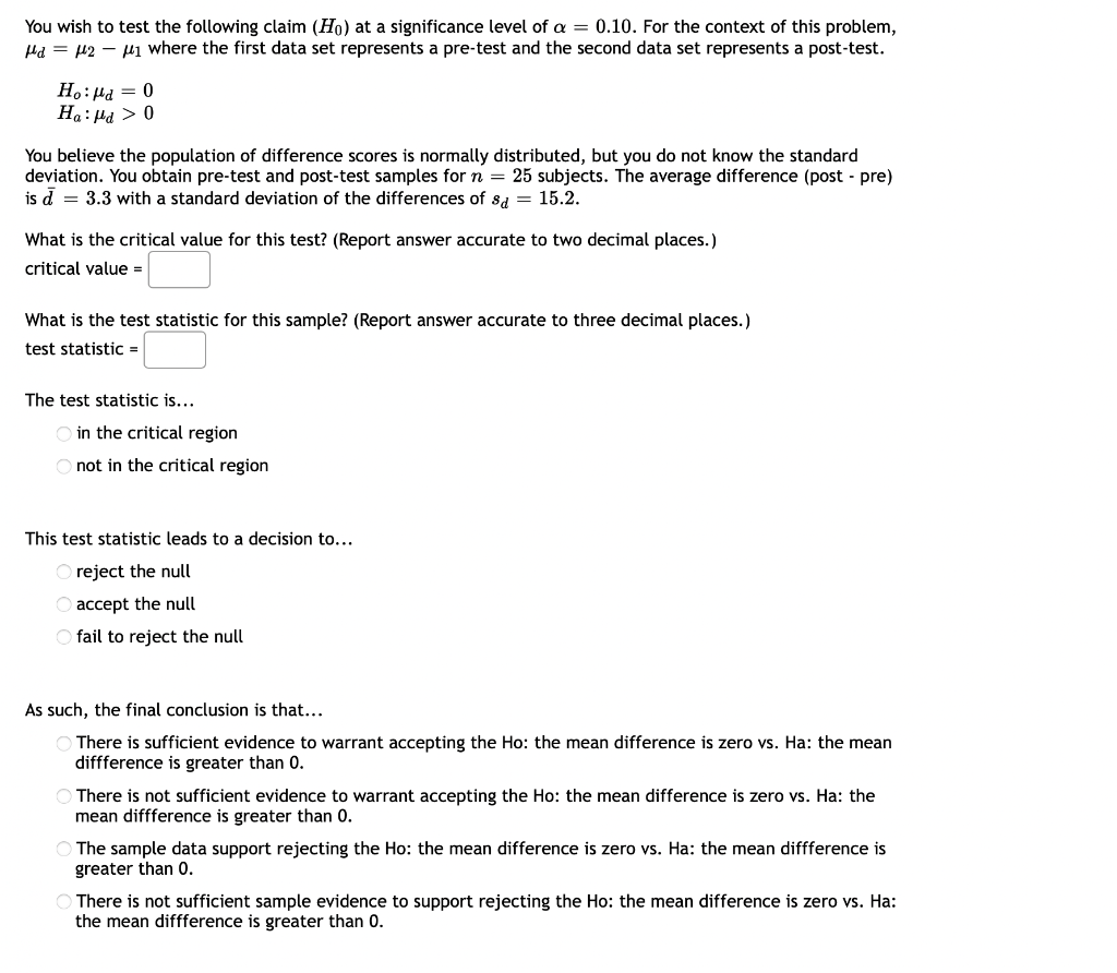 Solved You wish to test the following claim (Ho) at a | Chegg.com
