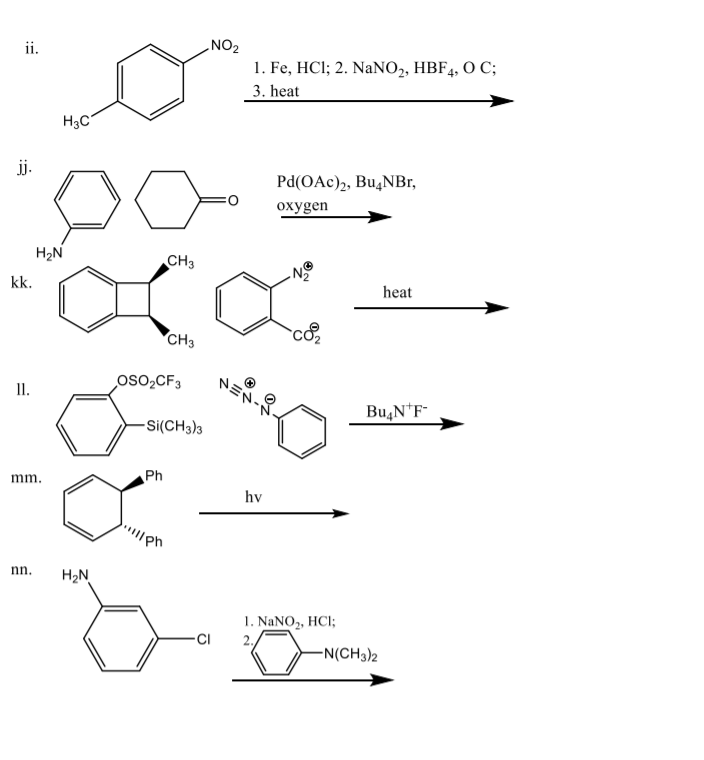 Solved ii. NO2 1. Fe, HCI; 2. NaNO2, HBF4, O C; 3. heat H3C | Chegg.com