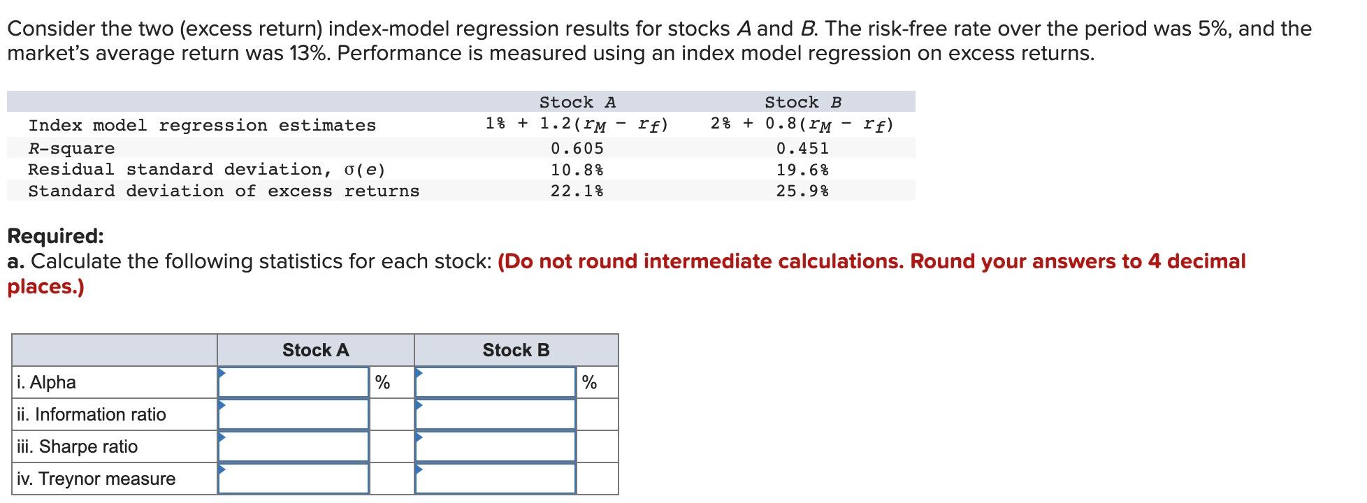 Solved Consider the two (excess return) index-model | Chegg.com