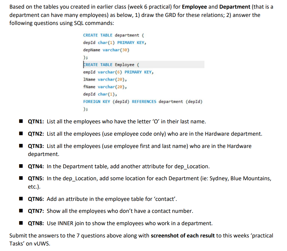 Solved Based on the tables you created in earlier class | Chegg.com