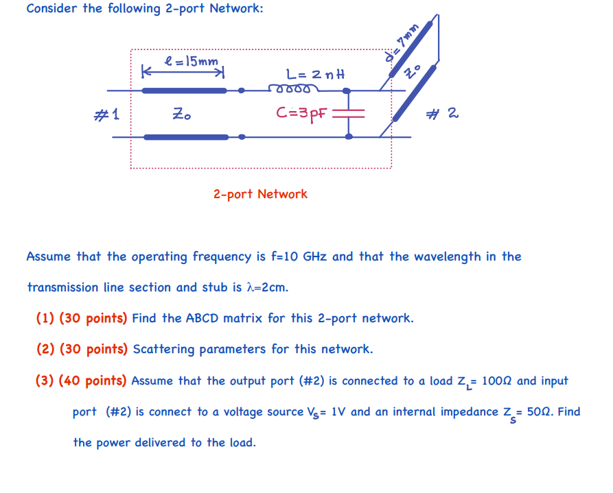 Solved Consider the followina 2-port Network: Assume that | Chegg.com