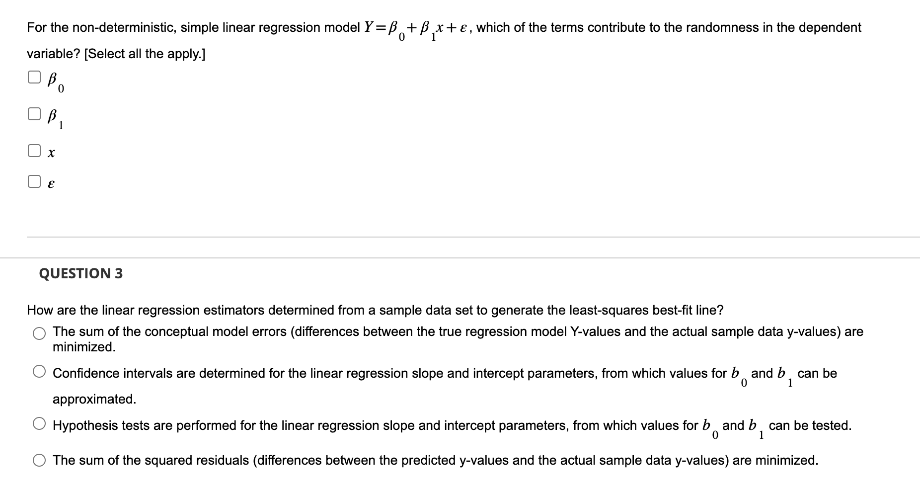 Solved For the non-deterministic, simple linear regression | Chegg.com