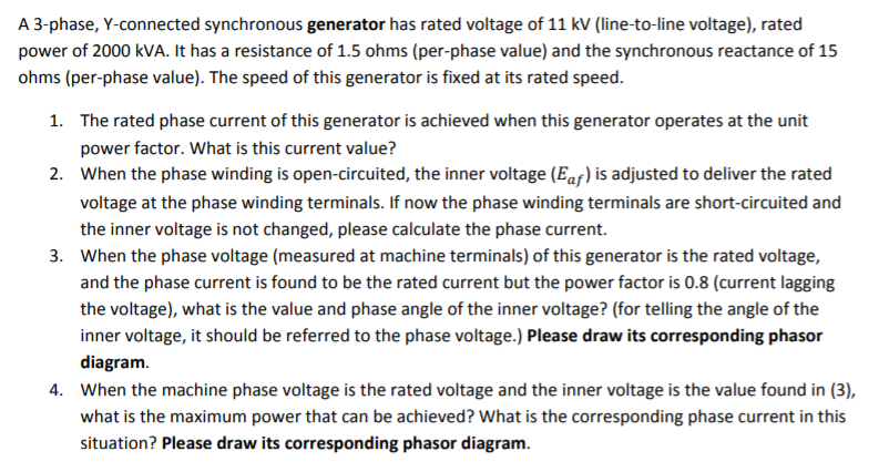 Solved A 3-phase, Y-connected synchronous generator has | Chegg.com