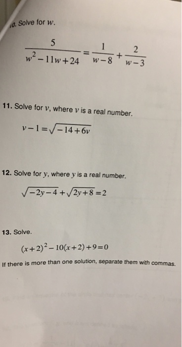 Solved Solve for w. 5/w^2 - 11w + 24 = 1/w - 8 + 2/w - 3 | Chegg.com