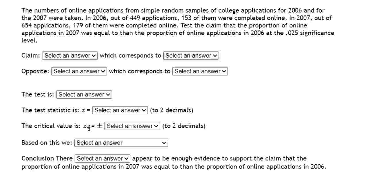 Solved by an EXPERT The numbers of online applications from simple random | Chegg.com
