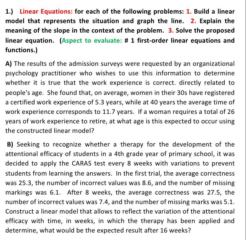 Solved 1.) Linear Equations: for each of the following | Chegg.com
