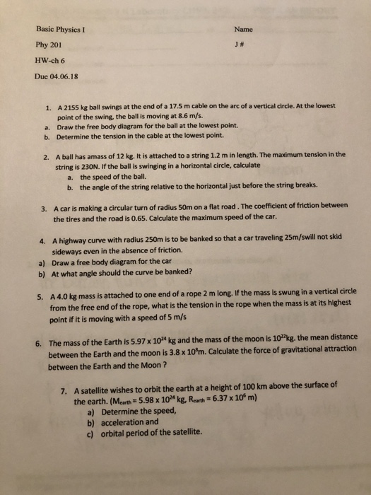 Solved Basic Physics I Phy 201 Hw Ch 6 Due 04 06 18 Name A