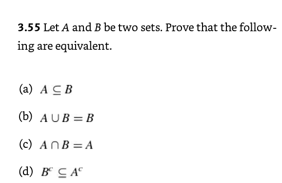 Solved 3.55 Let A and B be two sets. Prove that the follow | Chegg.com