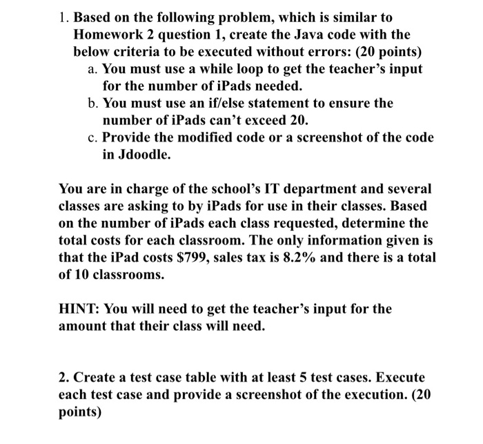 Solved Create a test case table with at least 5 test | Chegg.com