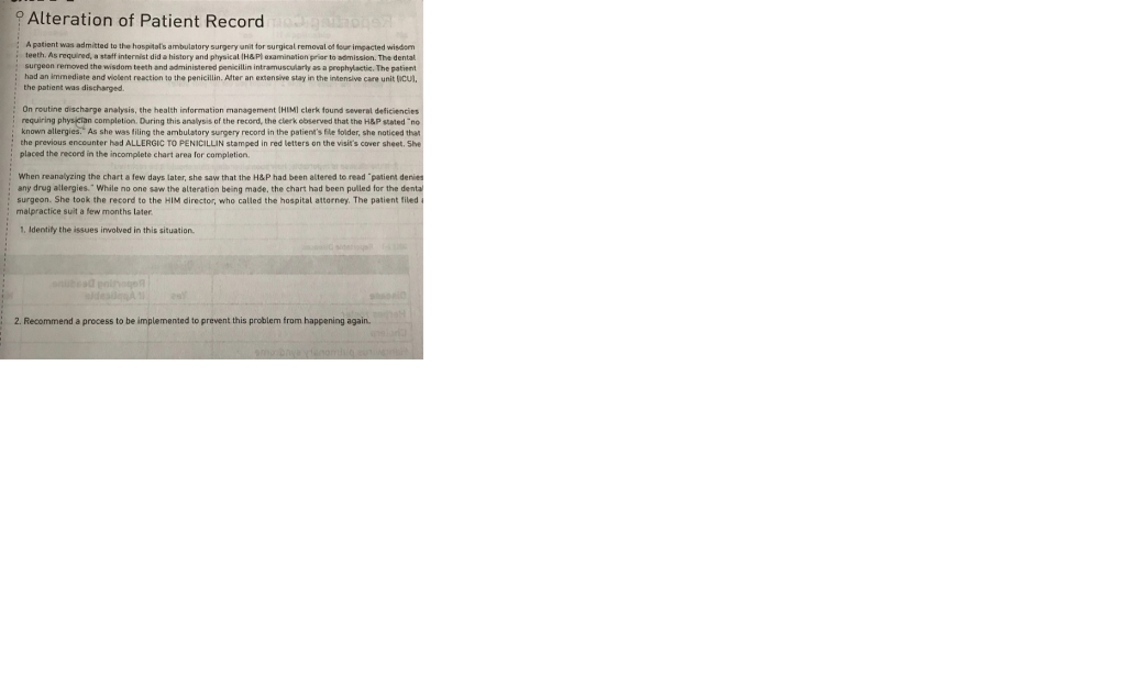 Solved Alteration of Patient Record : A patient was admitted | Chegg.com
