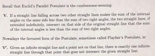 Solved Recall that Euclid's Parallel Postulate is the | Chegg.com