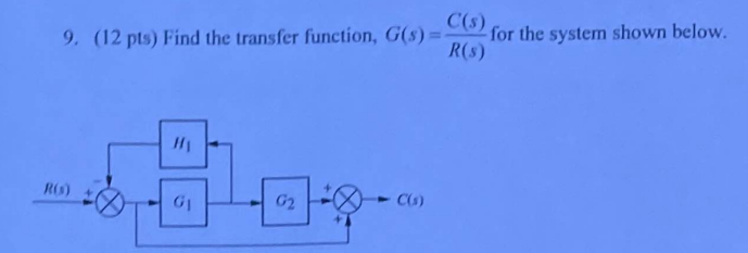 Solved C(s) 9. (12 pts) Find the transfer function, G(s) =- | Chegg.com