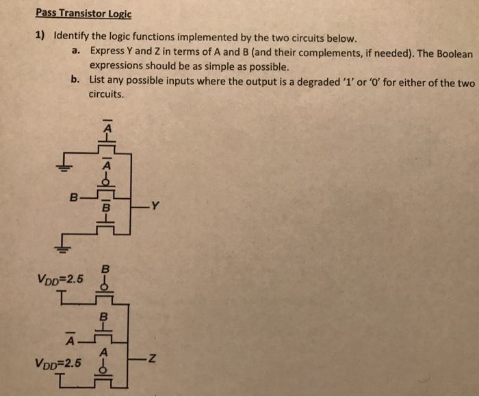 Solved Pass Transistor Logic 1) Identify the logic functions | Chegg.com