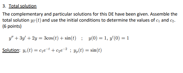 Solved 3. Total solution The complementary and particular | Chegg.com