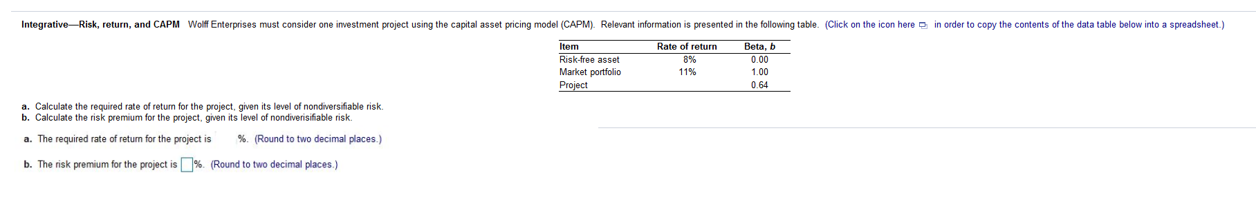 Solved Integrative—Risk, return, and CAPM Wolff Enterprises | Chegg.com