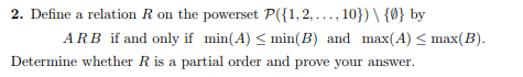Solved ., 10)\0) by 2. Define a relation R on the powerset | Chegg.com