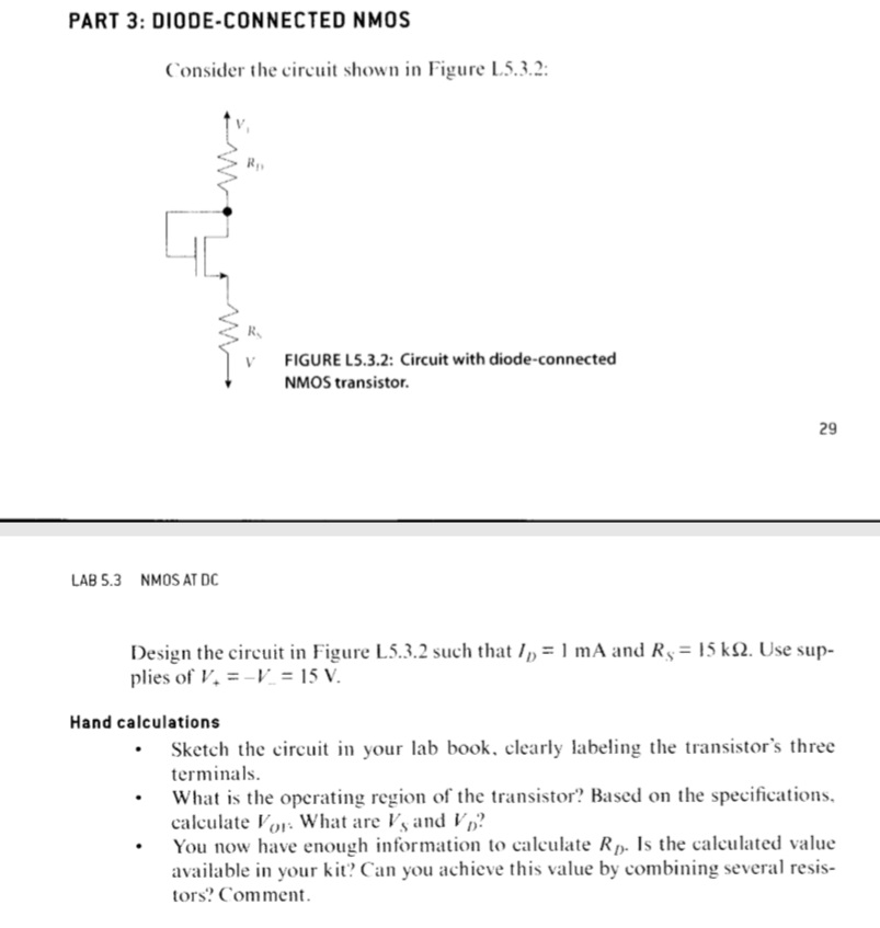 Solved PART 3: DIODE-CONNECTED NMOS Consider the circuit | Chegg.com