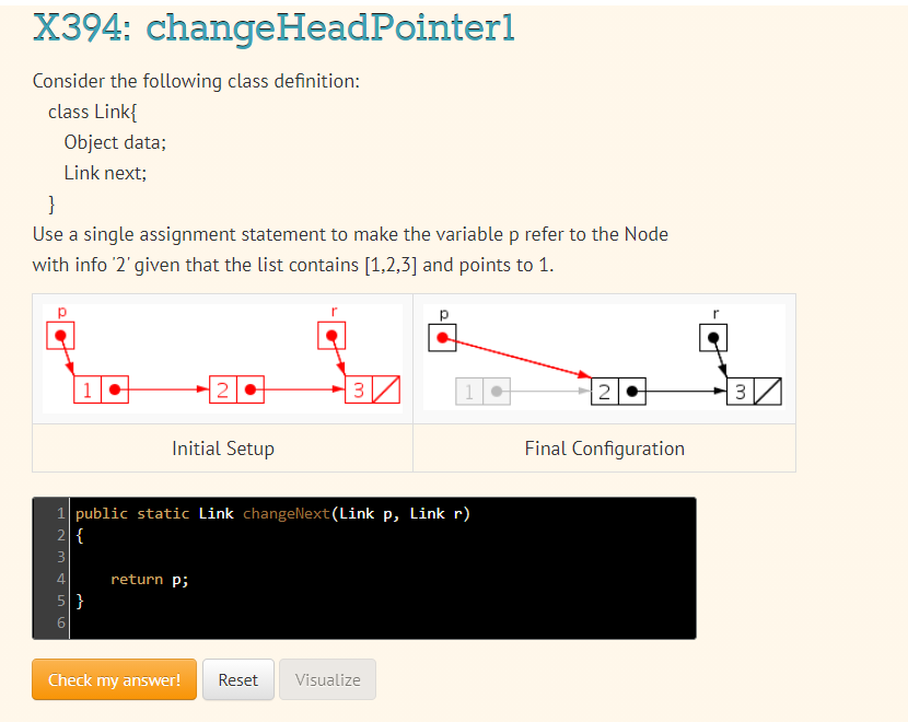 Solved X394: changeHeadPointerl Consider the following class | Chegg.com