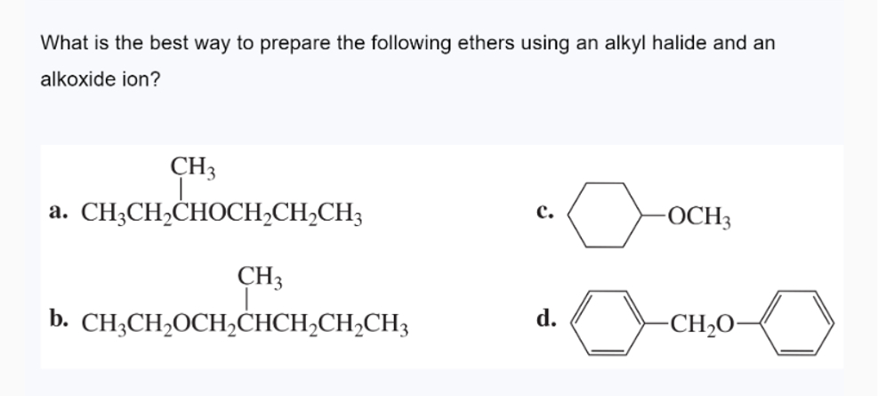 Solved What is the best way to prepare the following ethers | Chegg.com