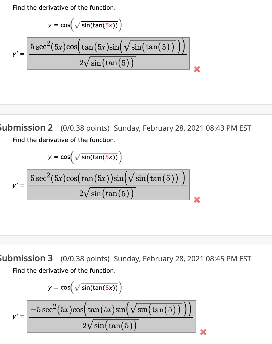 Solved Find the derivative of the function. y = cos( | Chegg.com