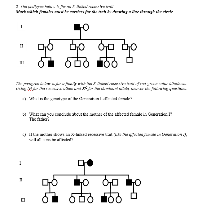 Solved 2. The pedigree below is for an X-linked recessive | Chegg.com