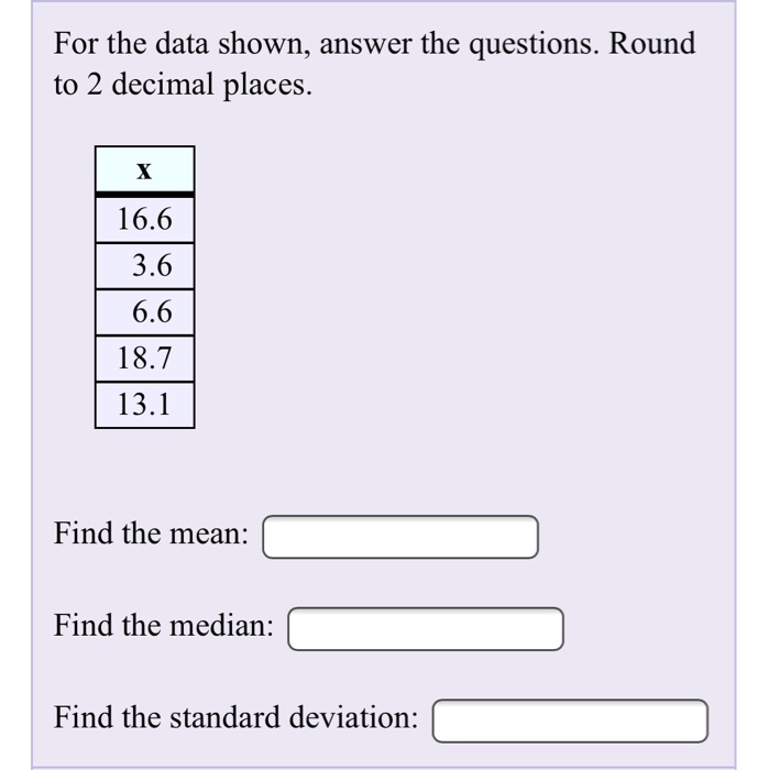 Solved For the data shown, answer the questions. Round to 2 | Chegg.com