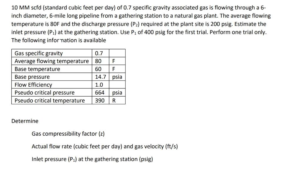 10 MM scfd (standard cubic feet per day) of 0.7 | Chegg.com