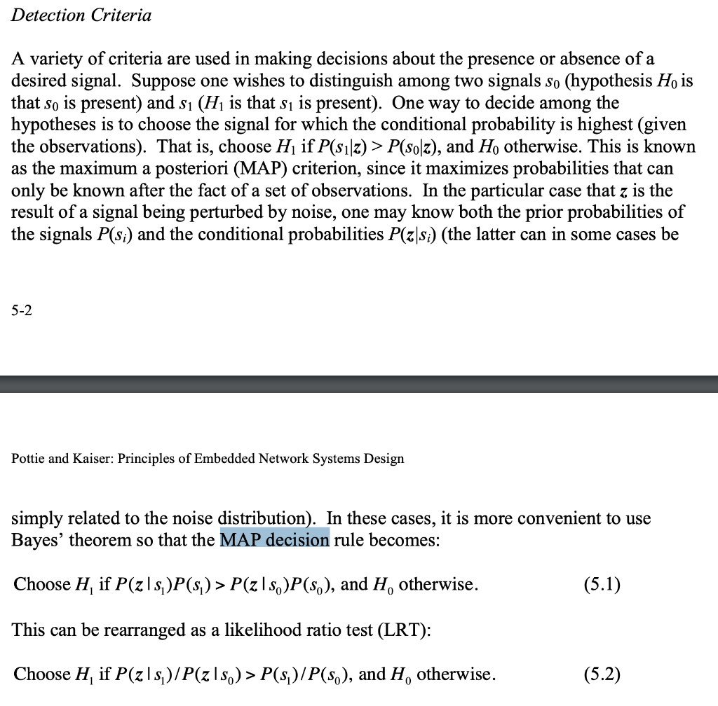 5.4 MAP and the LRT Show that the MAP decision rule | Chegg.com